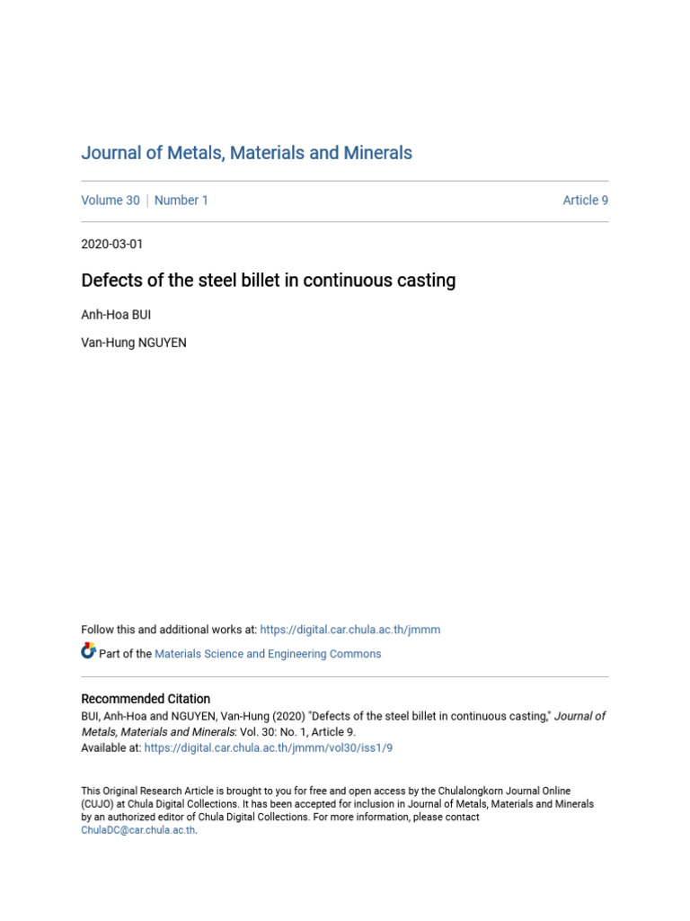 Defects of The Steel Billet in Continuous Casting | PDF | Steel | Fracture