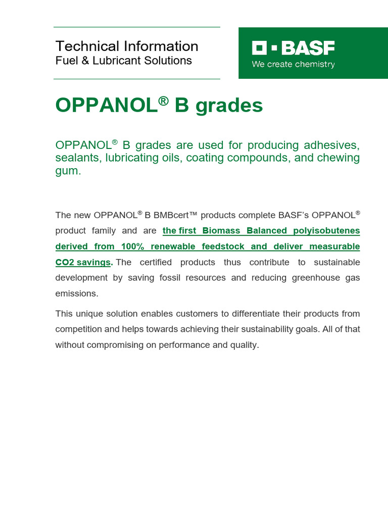 OPPANOL® B Grades | PDF | Greenhouse Gas | Lubricant