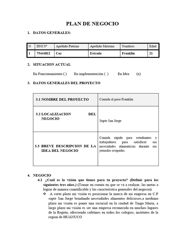 Plan de Negocio | PDF | Plan de negocios | Negocios económicos