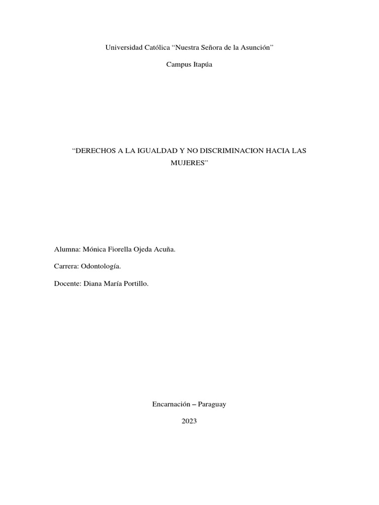 Derechos a La Igualdad y No Discriminacion Hacia Las Mujeres | PDF | Igualdad de género ...