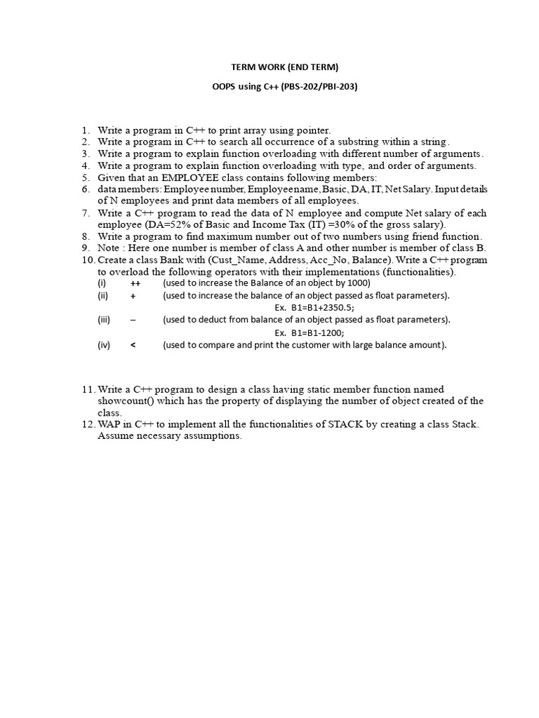 Termwork OOPS Mid Sem | PDF