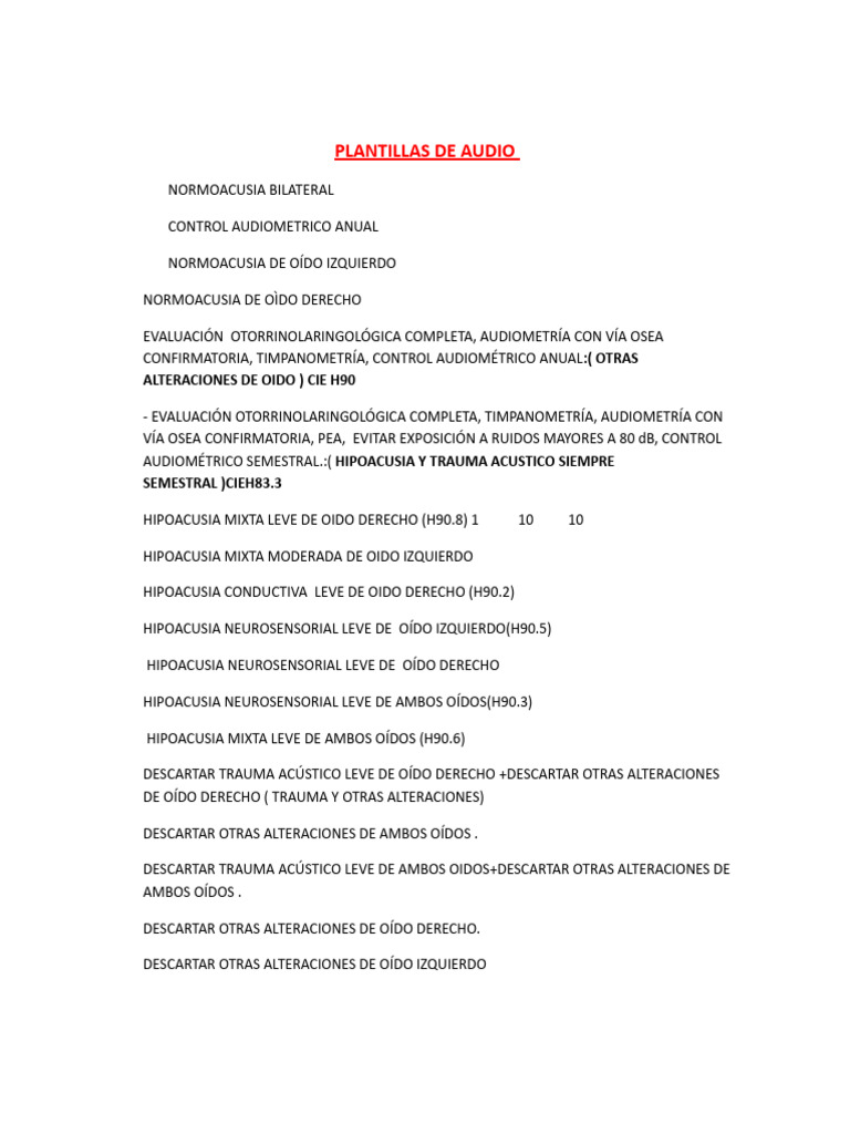 Plantilla de Audiometría y Normoacusia | PDF