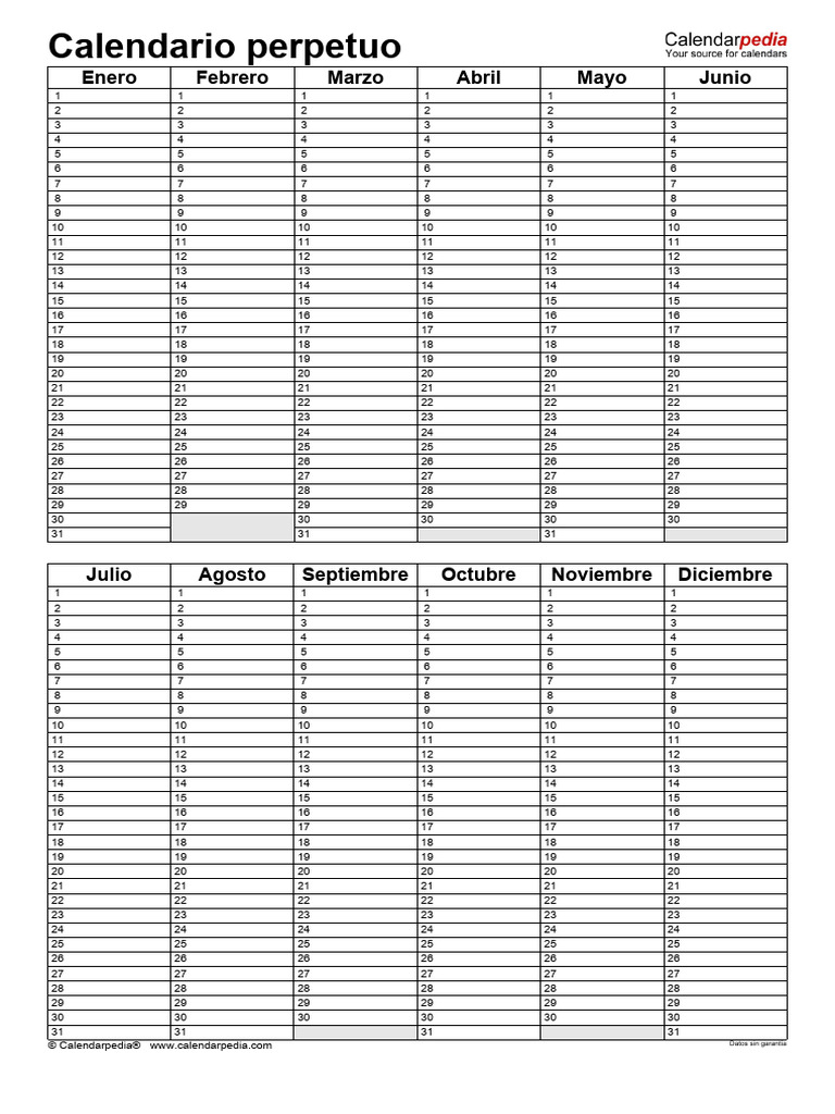 Calendario Perpetuo Vertical | PDF