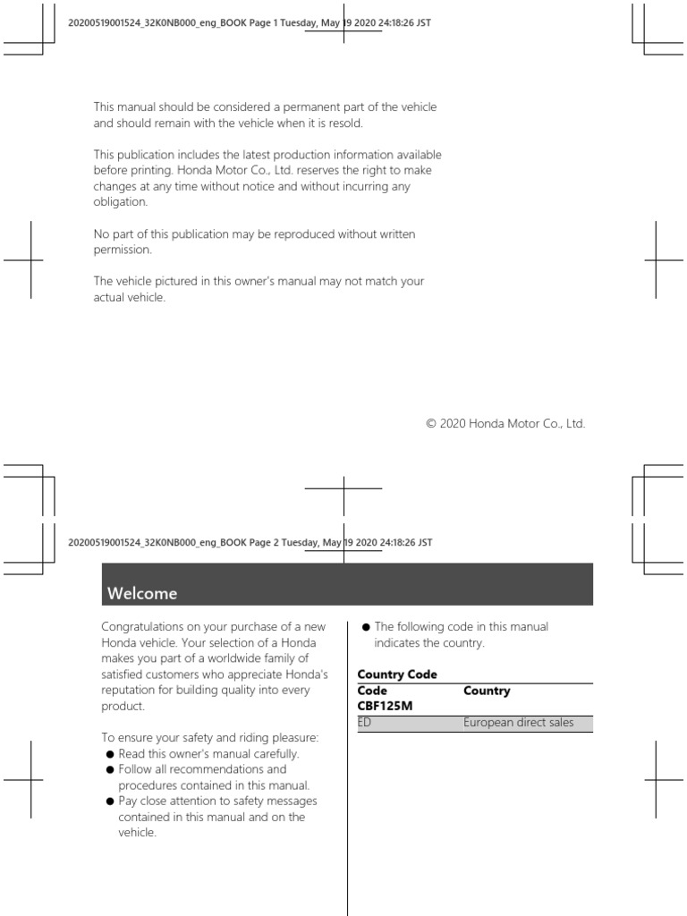 Honda SP 125 Owner's Manual Guide | PDF | Brake | Fuel Economy In ...