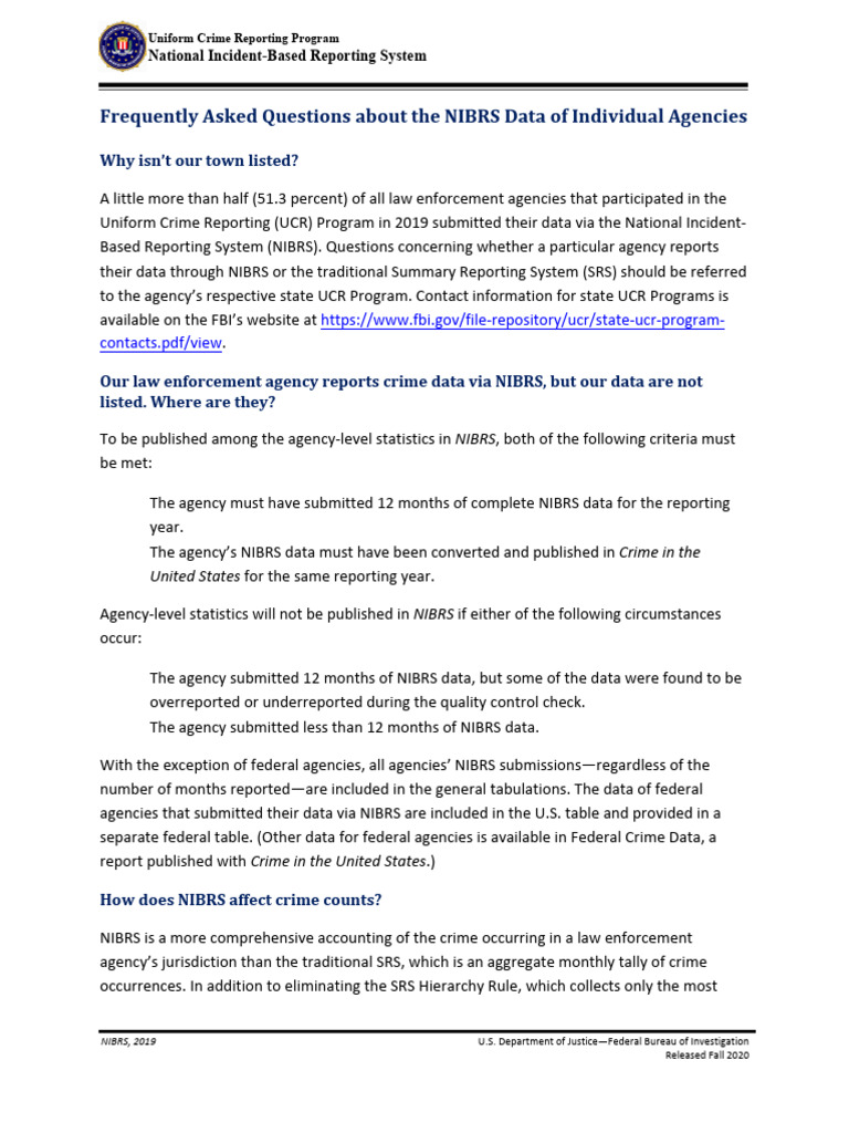Frequently - Asked - Questions - About - NIBRS - Individual - Agency - Data 2019 - Final | PDF ...