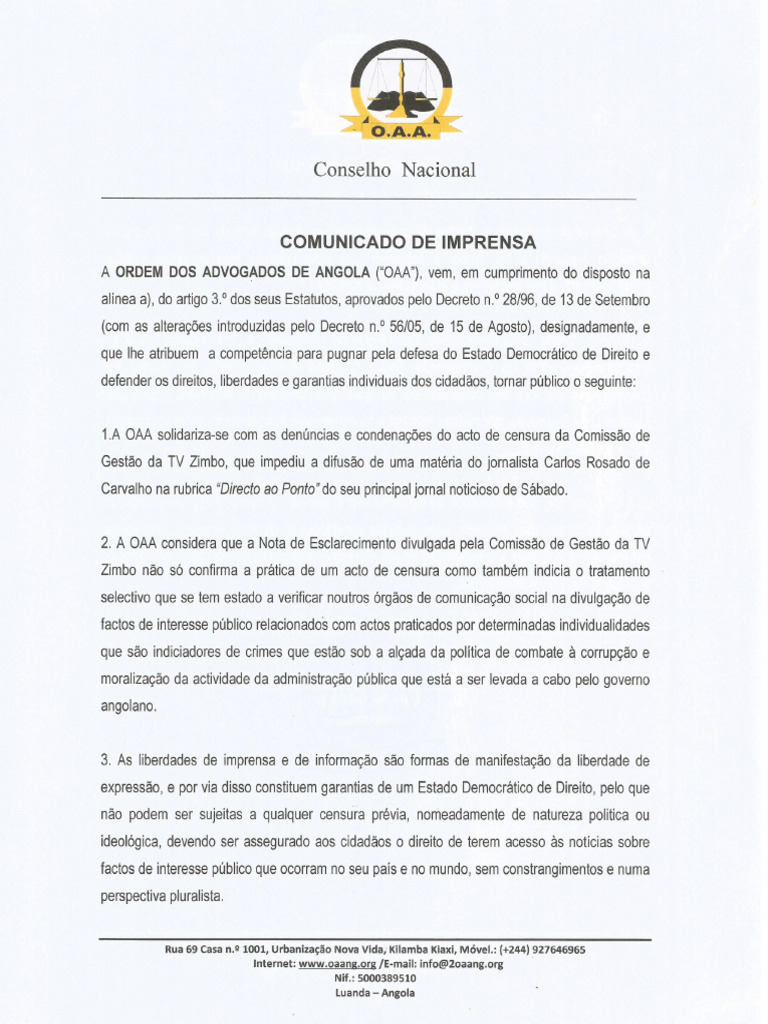 Comunicado de Imprensa | PDF