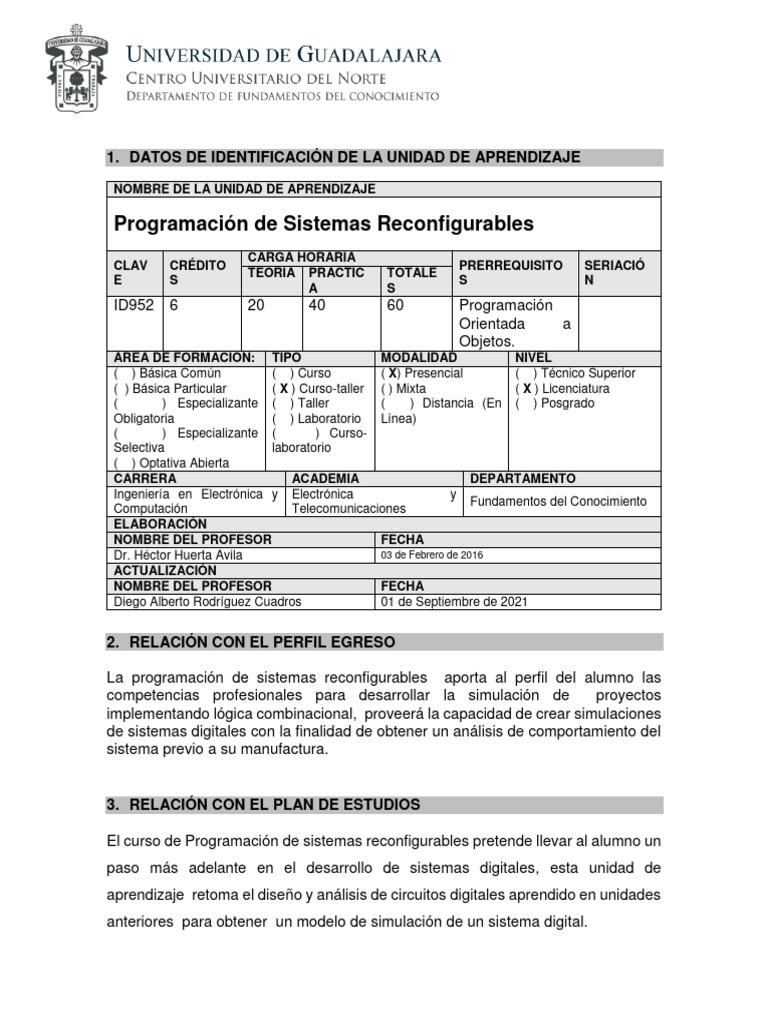 Programacion de Sistemas Reconfigurables - Id952 Programa Academico | PDF | Arreglos de ...