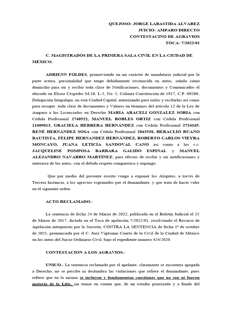 Agravios Amparo Civil Foldes | PDF | Caso de ley | Derechos de los niños