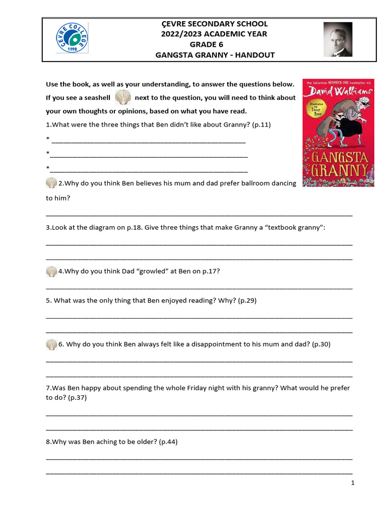 Gangsta Granny: Grade 6 Comprehension Guide | PDF
