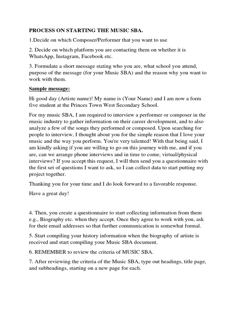 Questionaire and Guidelines For Music SBA | PDF | Questionnaire | Human ...