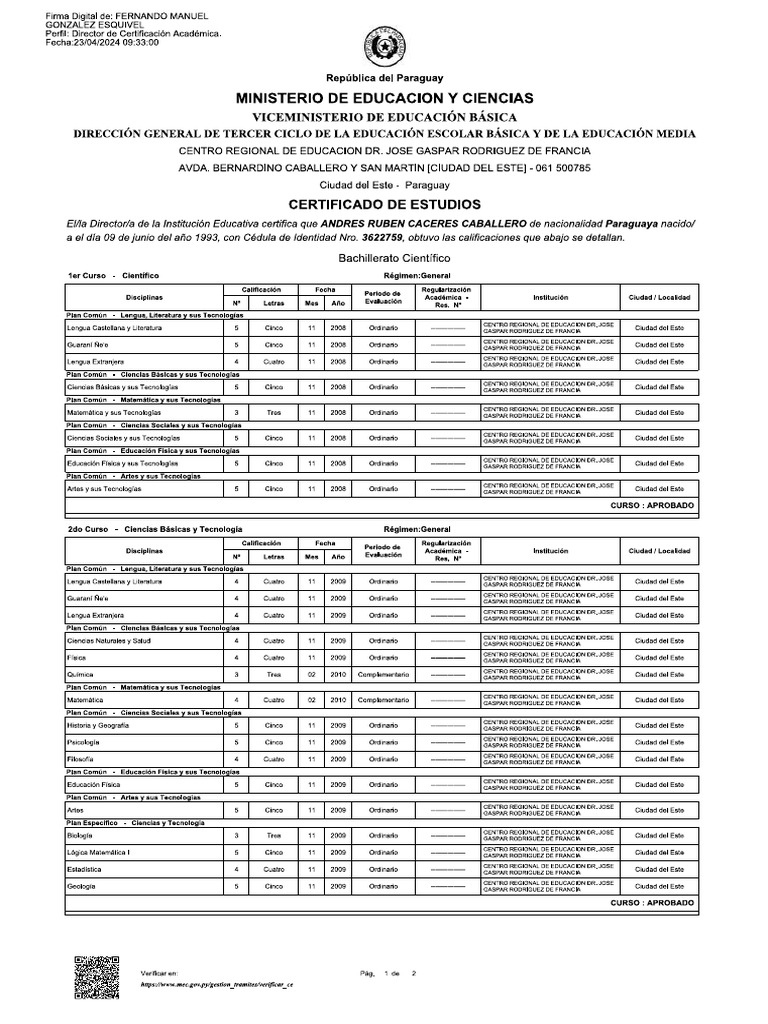 Certificado de Estudios Arcc | PDF
