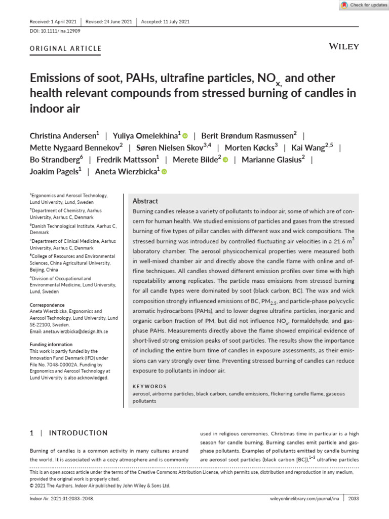 Indoor Air - 2021 - Andersen - Emissions of Soot PAHs Ultrafine ...