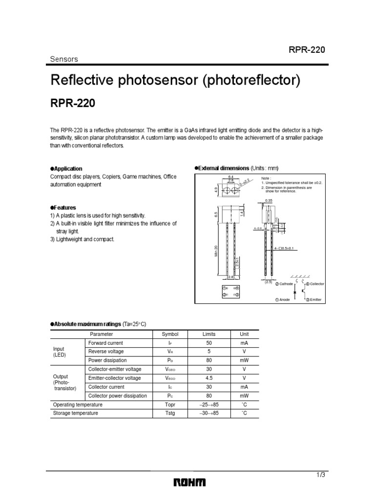 RPR-220 Reflective Sensor Guide | PDF | Light Emitting Diode ...