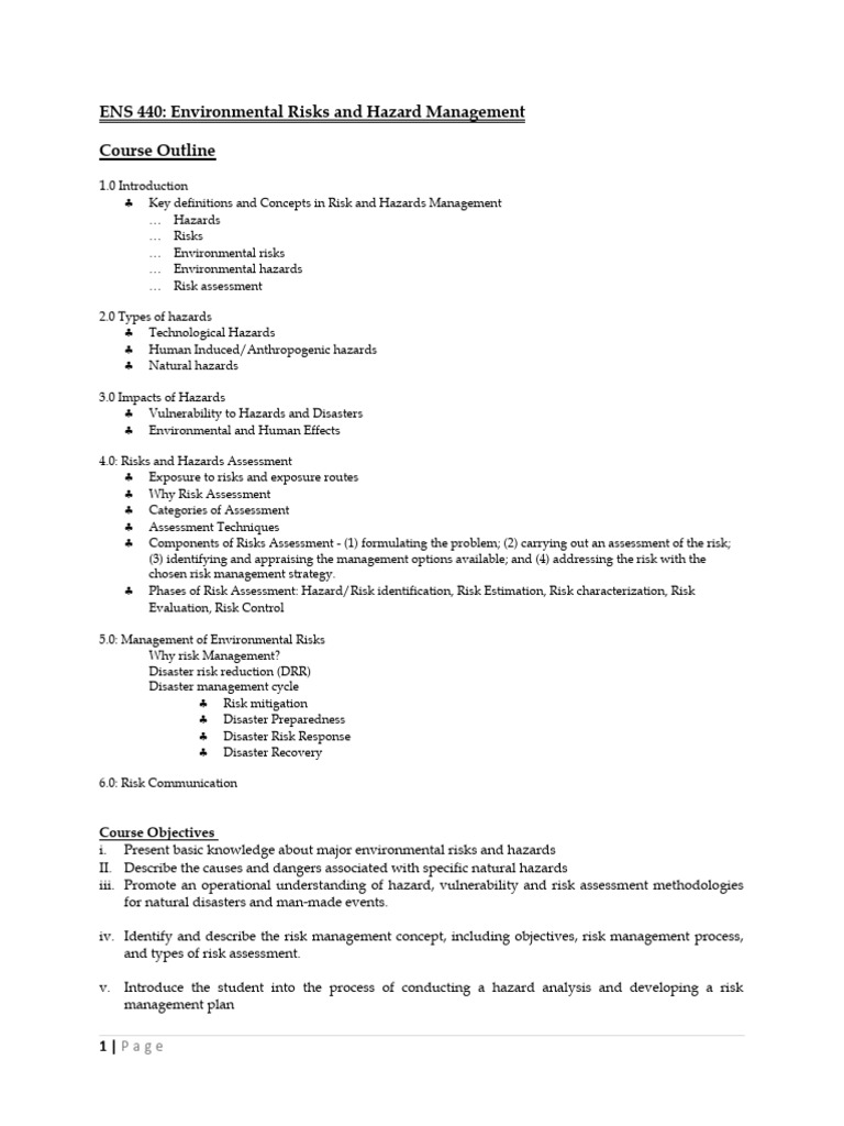 Environmental Risks and Hazard Management | PDF | Hazards | Natural ...