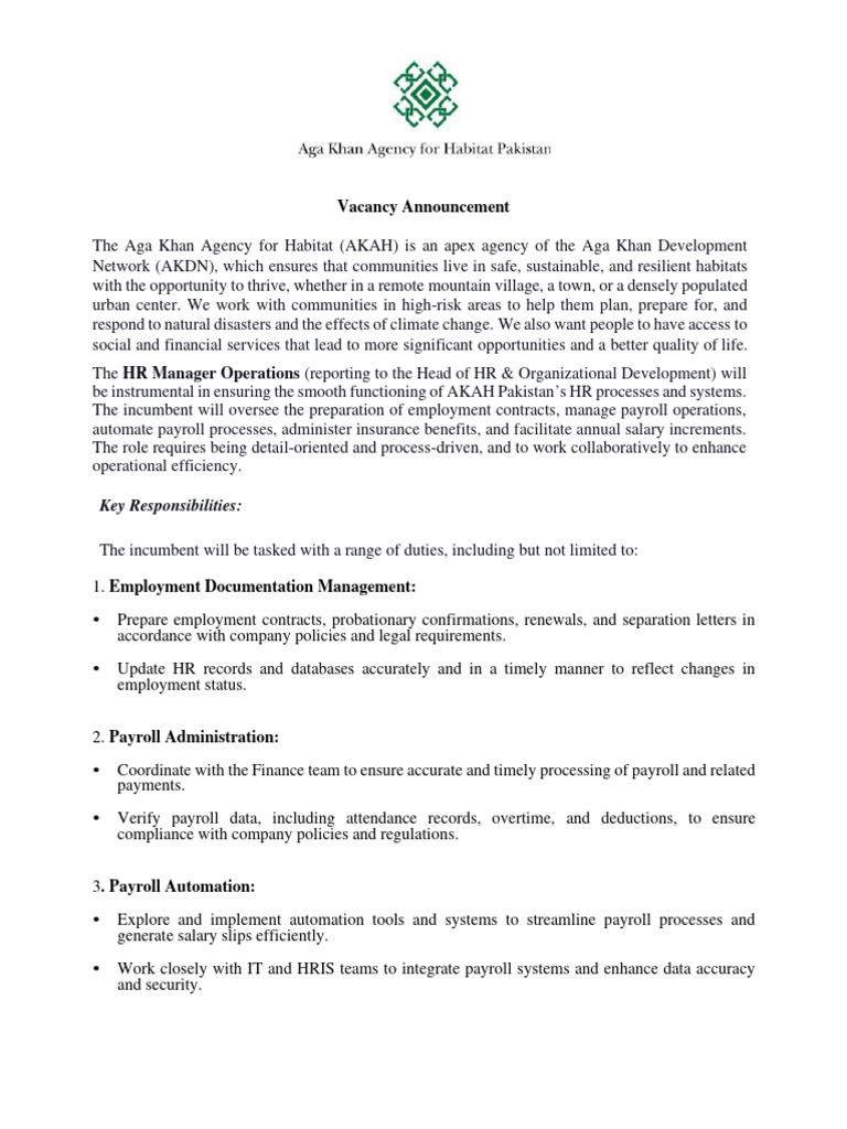 HR Manager Operations - Gilgit - March 2024 | PDF | Payroll | Business