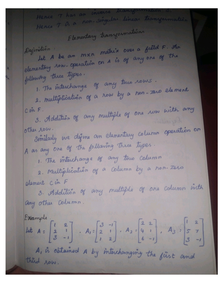 Elementary Transformation Notes Pdf