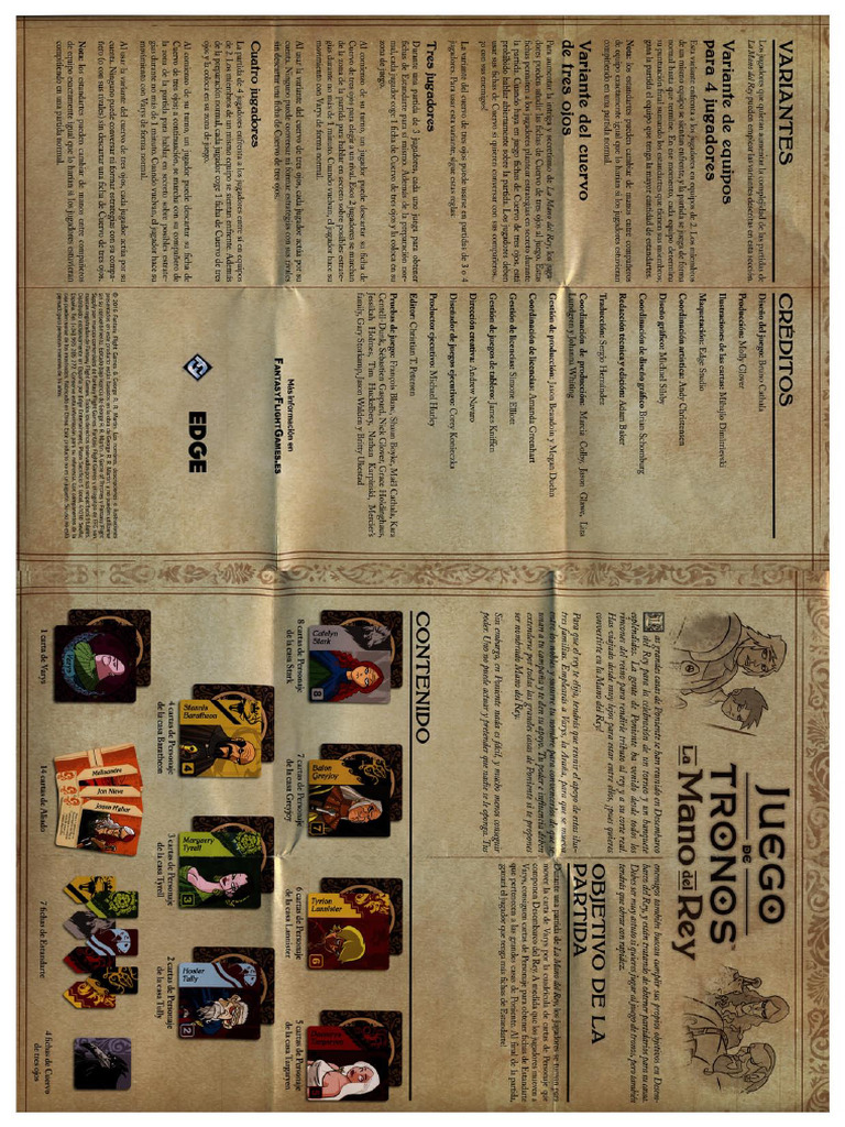 Game of throne la mano del rey Reglas Front | PDF