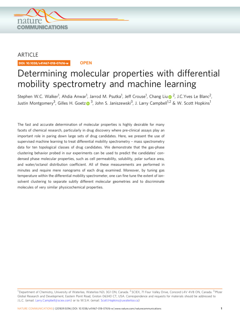 Determining Molecular Properties With Differential Mobility Spectrometry and Machine Learning ...