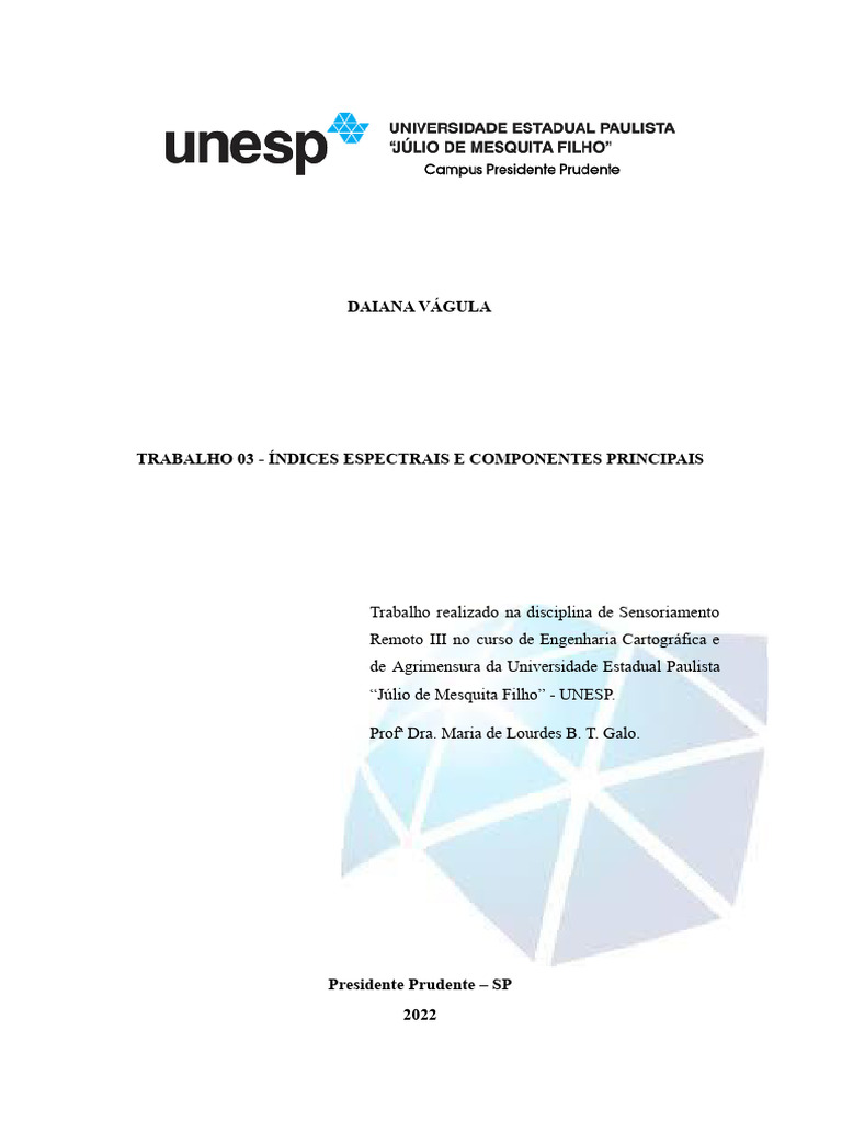 ÍNDICES - ESPECTRAIS - E - COMPONENTES - PRINCIPAIS - Daiana - Vagula | PDF