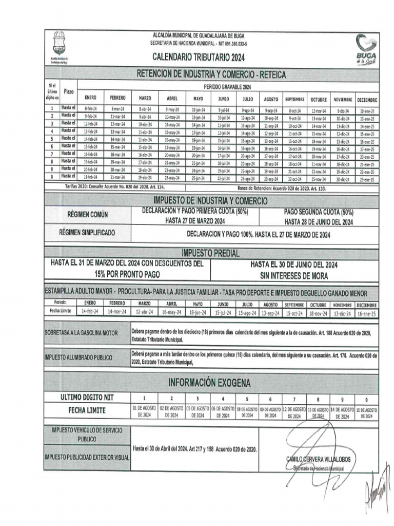 Calendario Tributario Buga 2024 | PDF