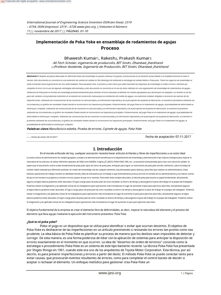 Implementacion Poka Yoque en Ensamblaje de Rodamientos de Agujas | PDF