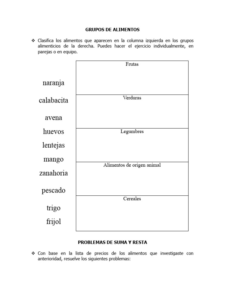 Grupos de Alimentos para Niños | PDF