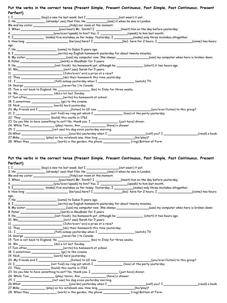 All Tenses Review | PDF | Perfect (Grammar) | Language Families