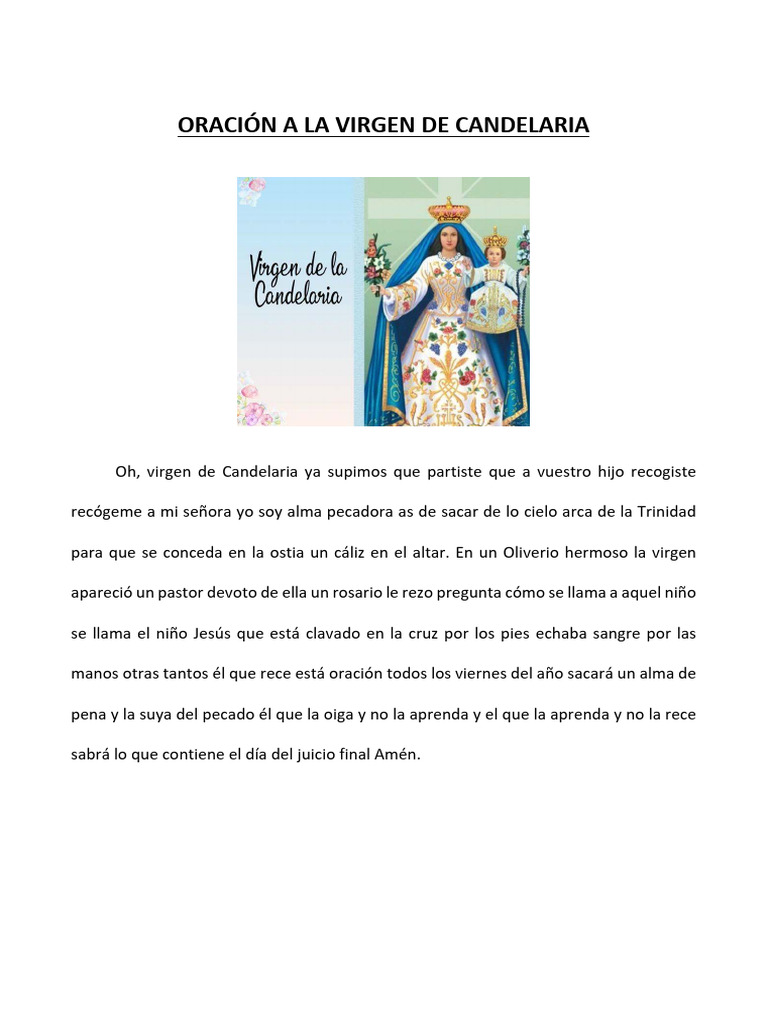 Oraciones Virgen de La Candelaria | PDF