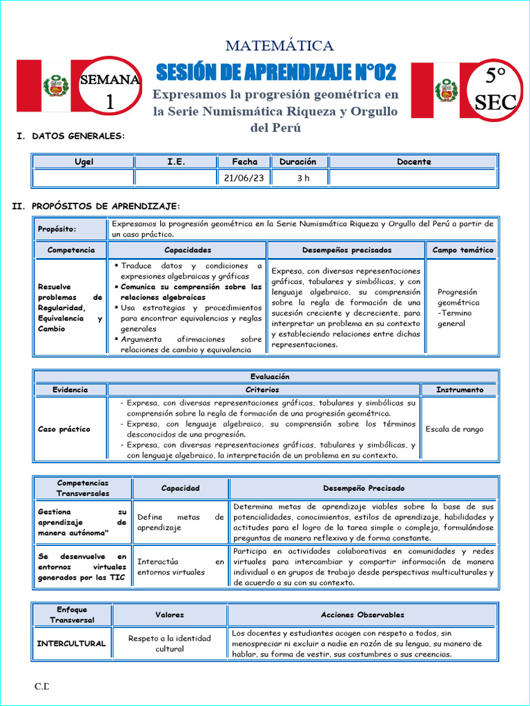 5° Sesión de Aprendizaje Sesión2-Sem.1-Exp.4-Mate | PDF | Aprendizaje | Evaluación