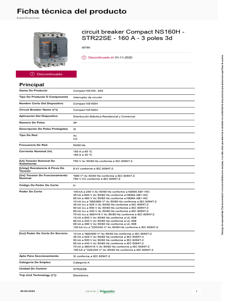 Interruptor Compact NS160H Discontinuado | PDF | Ingenieria Eléctrica ...