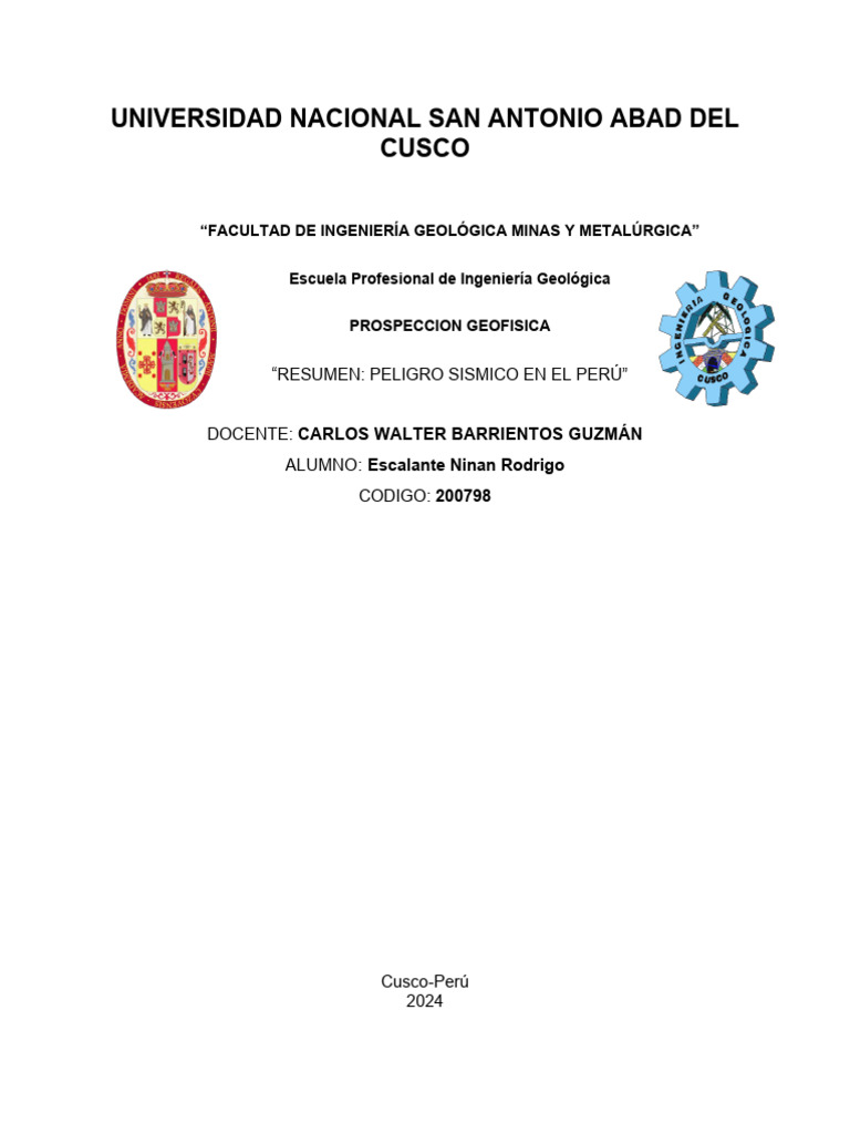 Resumen Peligro Sismico en El Perú | PDF | Temblores | Probabilidad