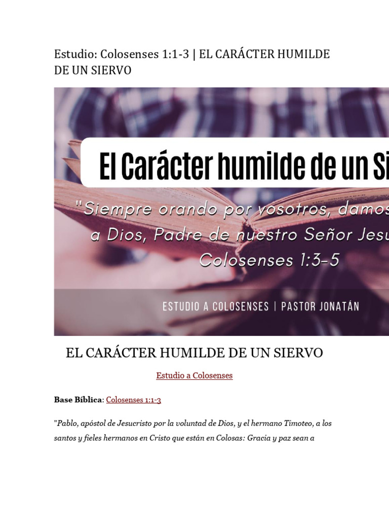 03.estudio Colosenses 1 1-3 El Carácter Humilde de Un Siervo | PDF ...