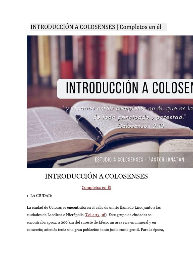 01.Introducción a Colosenses Completos en Él | PDF | Epístola a los colosenses | Cristo (título)