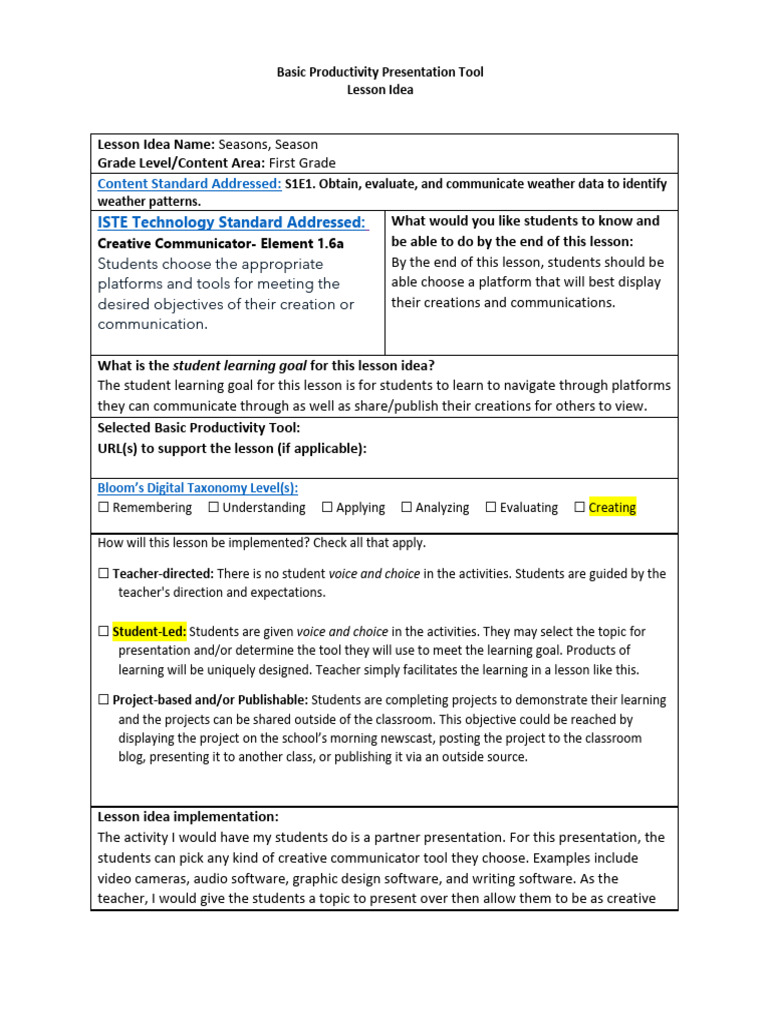 Basic Productivity Tools Lesson Idea | PDF | Learning | Project Based Learning