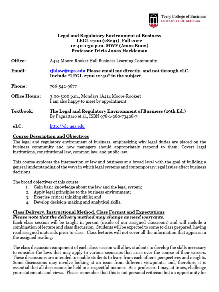 LEGL 2700 Syllabus | Download Free PDF | Academic Dishonesty