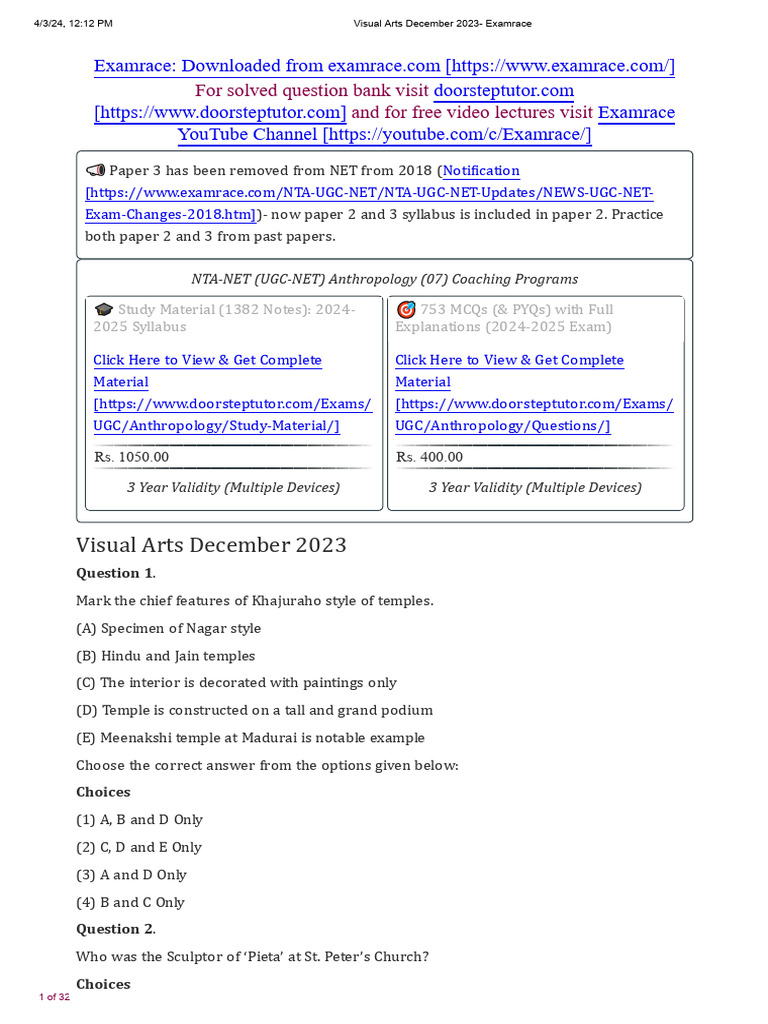 UGC NET Visual Arts December 2023 | PDF | Printing