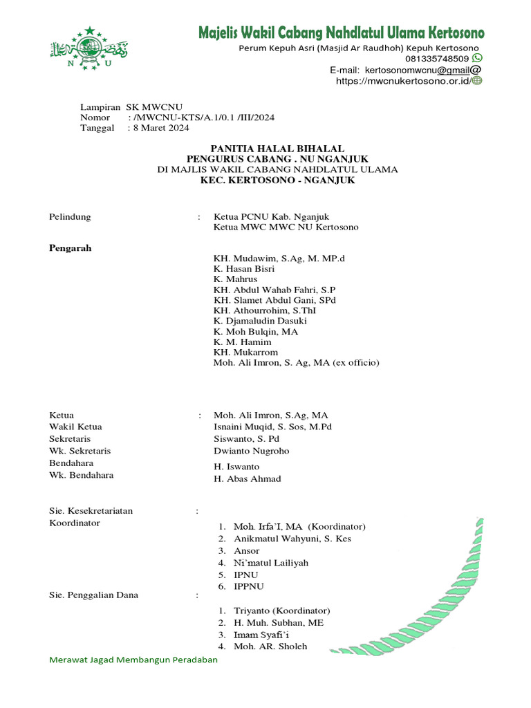 SK Panitia Halal Bihalal NU Kertosono | PDF | Ilmu Sosial | Sains ...