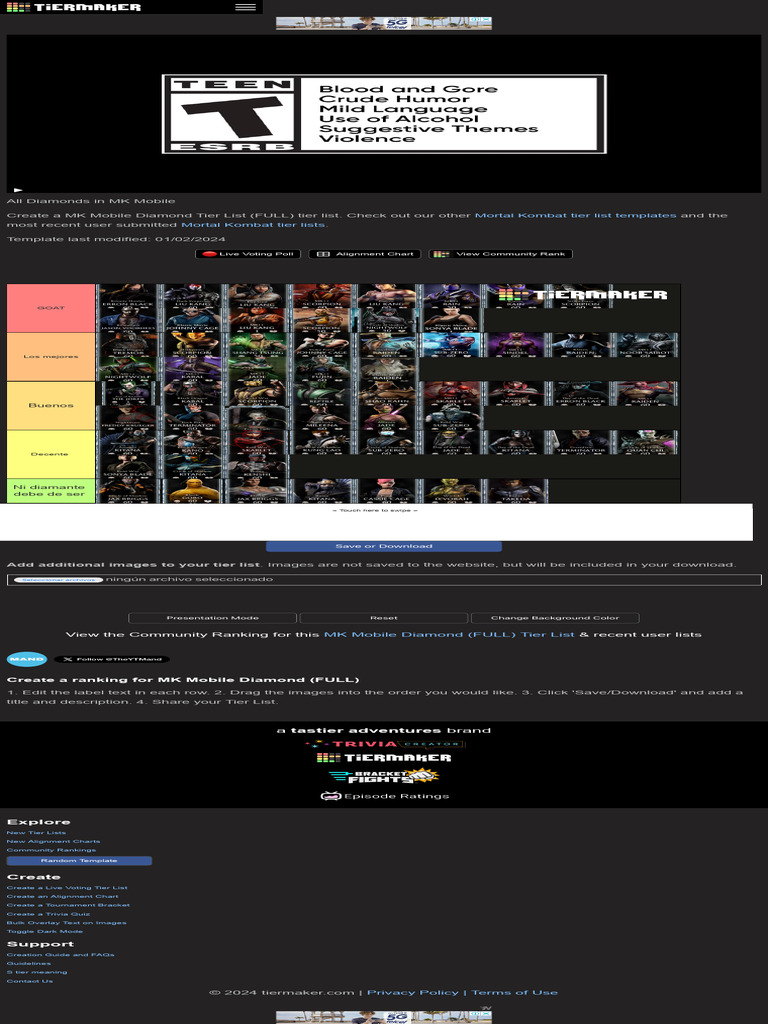 Create A Mk Mobile Diamond Full Tier List Tiermaker Pdf