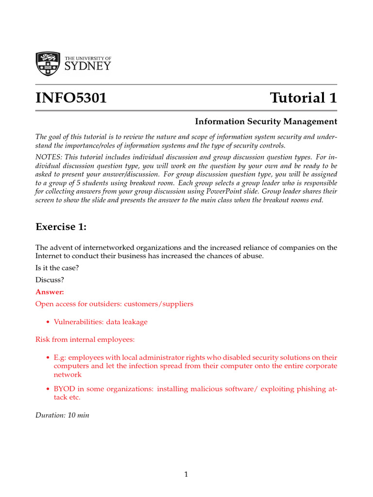 INFO5301 Information Security Tutorial | PDF | Security | Computer Security