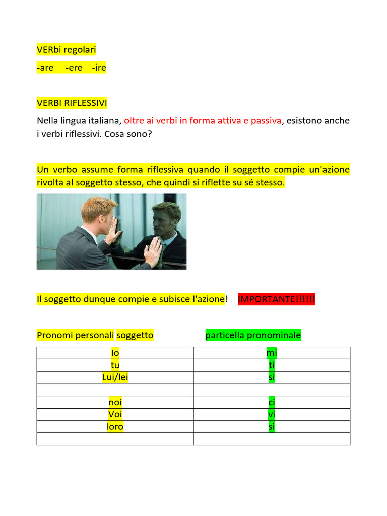 Verbi Riflessivi Word | PDF
