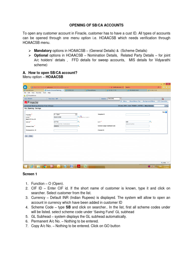 Opening SB/CA Accounts in Finacle | PDF | Interest | Cheque
