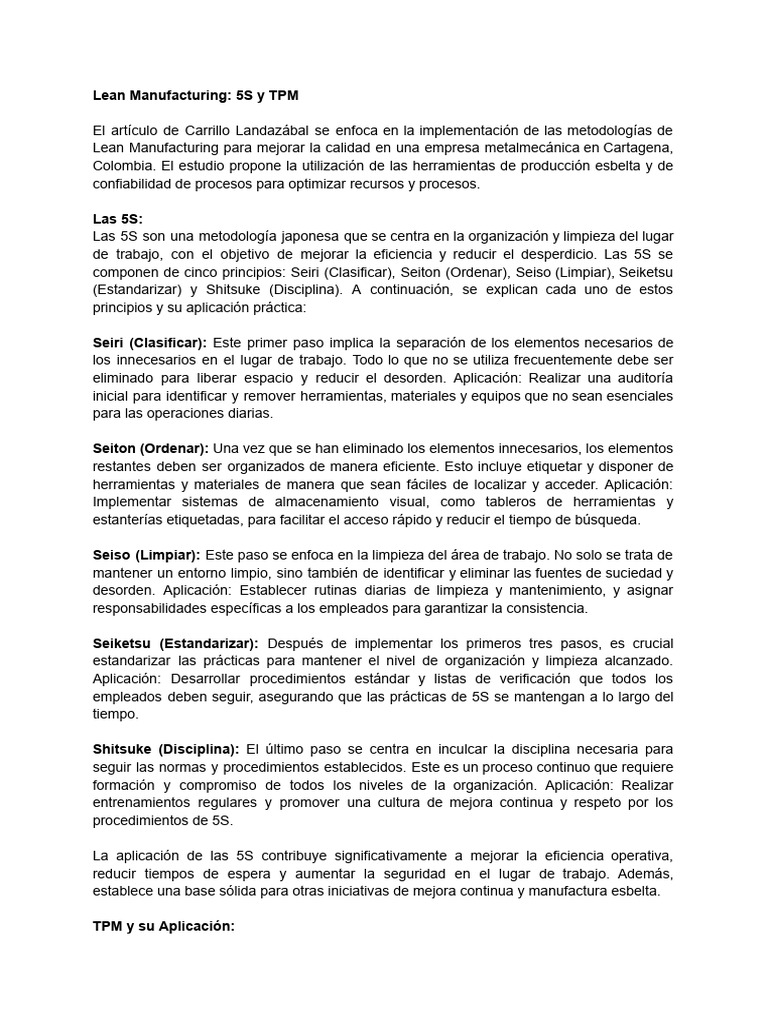 Lean Manufacturing_ 5S y TPM | PDF | Lean Manufacturing | Economias