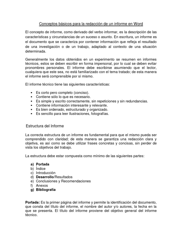 Conceptos básicos para la redacción de un informe | PDF | Bibliografía