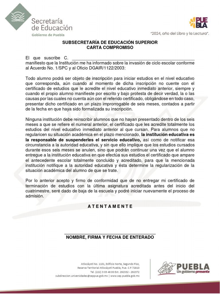 Carta - Compromiso - 2024 Ieep | PDF
