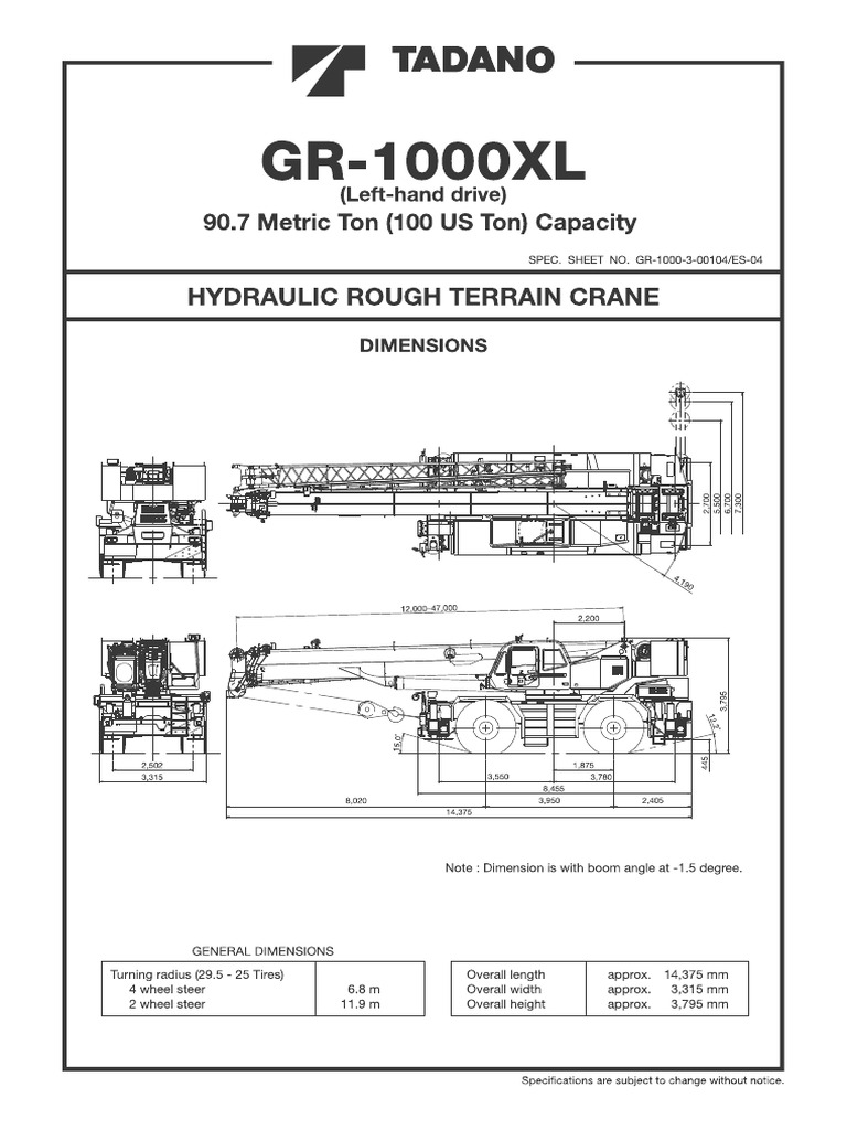 Tadano GR 1000xl 3 Dimensions | PDF