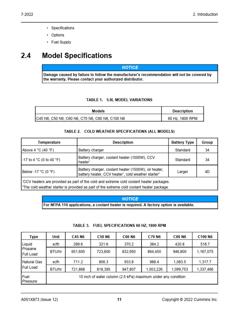 Cummins C45-C100 Specs | PDF | Internal Combustion Engine | Engines