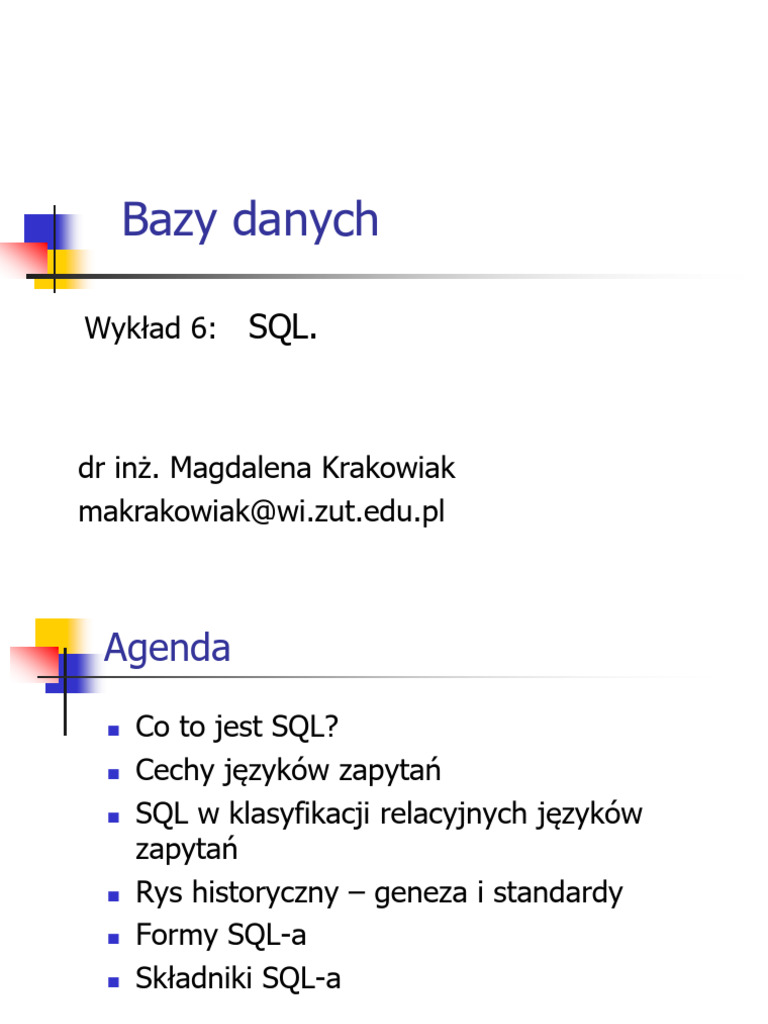 Bazy Danych 6 - SQL ZUT | PDF