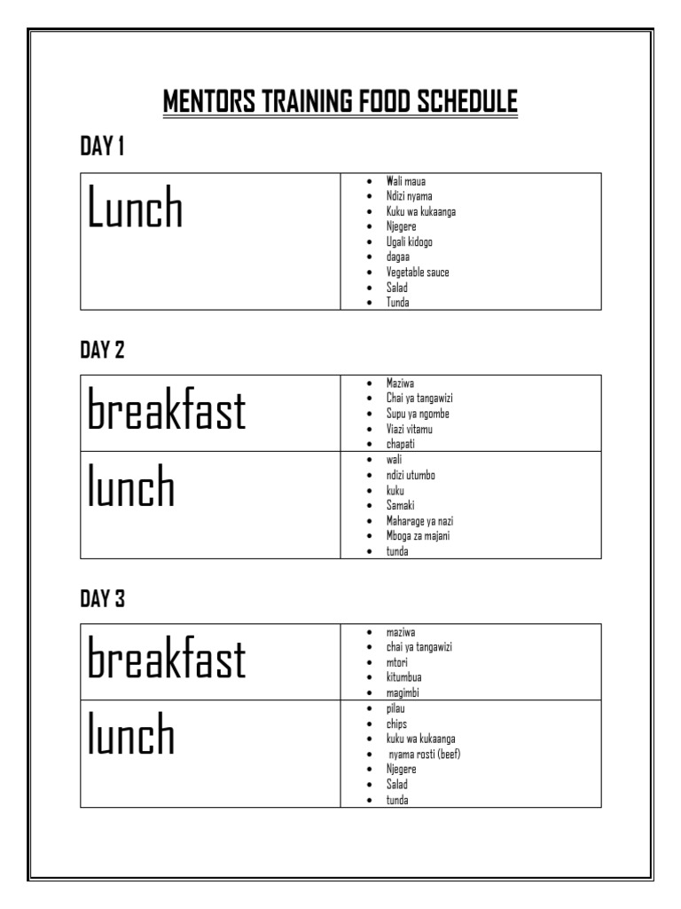 Mentor Training Meal Plan | PDF