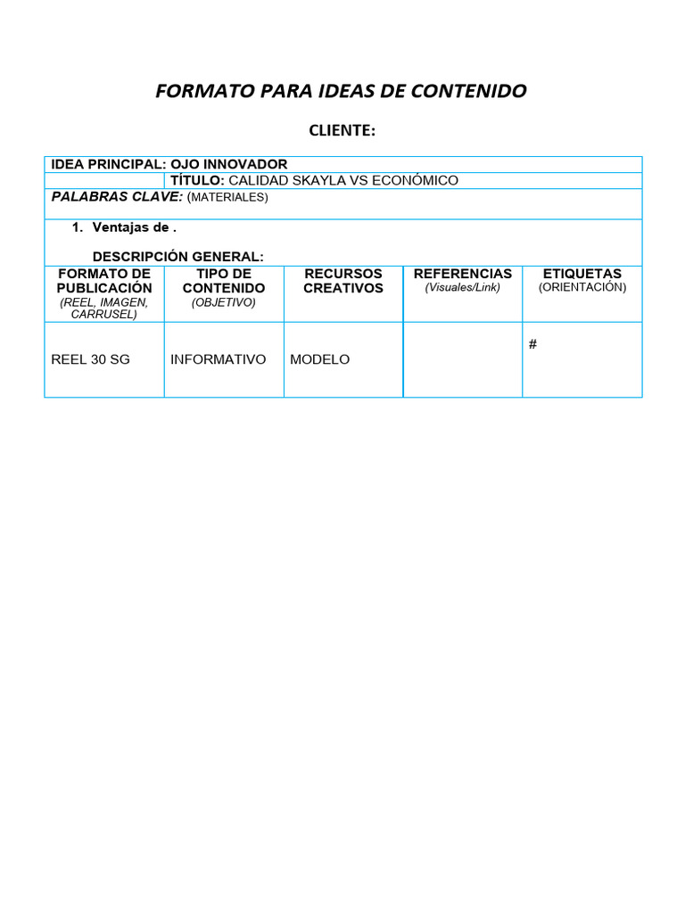 Formato para Ideas de Contenido | PDF