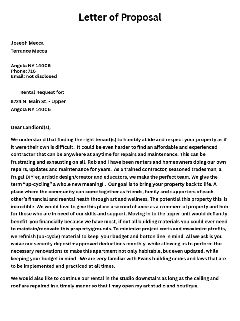 Letter of Proposal | PDF | Leasehold Estate | Landlord